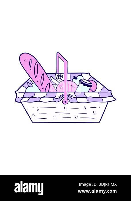 neon light effect animation of cartoon picnic basket Stock Video ...