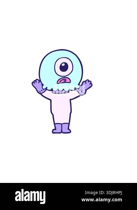 horizontally vibrating animation of cartoon cyclops alien spaceman ...