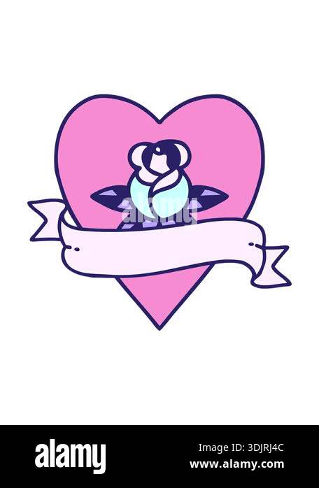 shine light effect animation of tattoo in traditional style of a heart ...