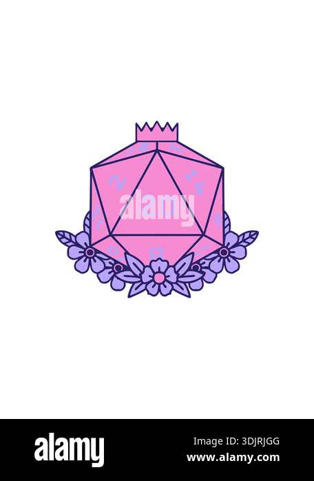 splitting effect animation of roll 20 D20 dice roll with floral ...