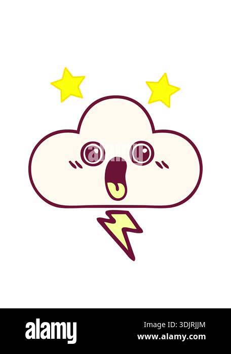 spinning stars animation of cute cartoon of a storm cloud in bright ...