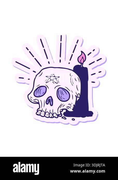 power up animation of sticker of a tattoo style spooky skull and candle ...