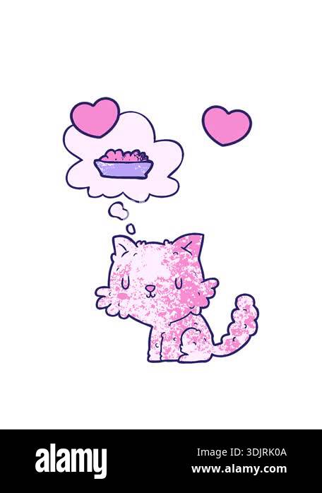 spinning hearts animation of hungry cat cartoon Stock Video Footage - Alamy