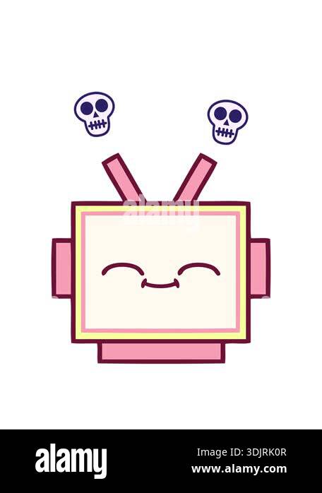 spinning skulls animation of cute cartoon of a robot head in bright ...