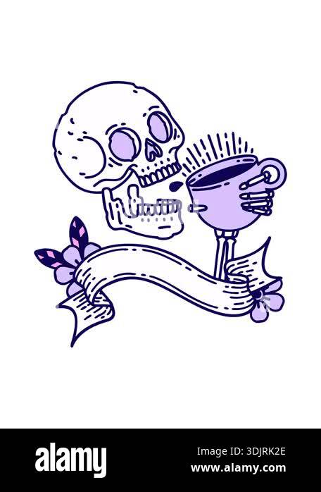 neon light effect animation of a skull drinking coffee Stock Video ...