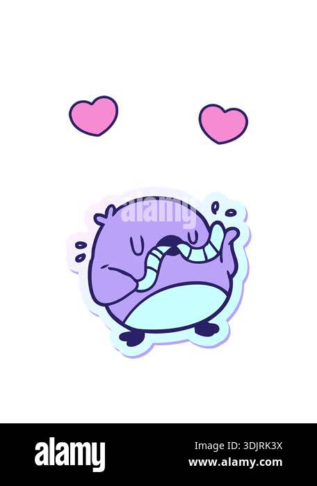 spinning hearts animation of sticker of a cartoon robin with worm Stock ...