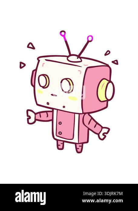 power up animation of cute cartoon surprised robot in bright glow color ...