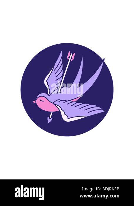 radioactive glowing animation of iconic tattoo style image of a swallow ...