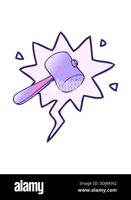 shaking motion animation of cartoon mallet with speech bubble in smooth ...