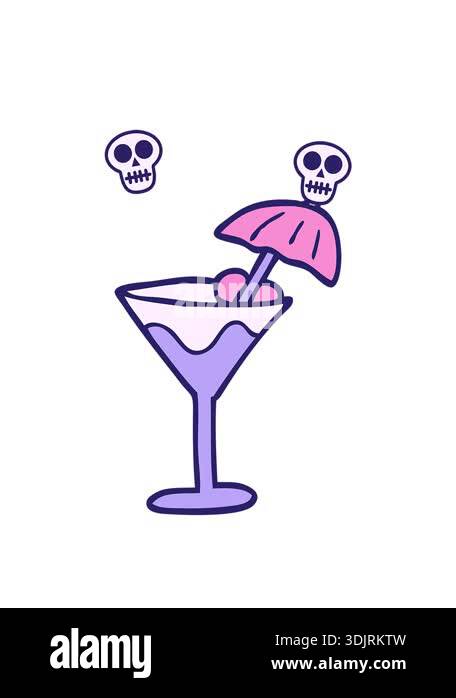 spinning skulls animation of cartoon doodle cocktail Stock Video ...