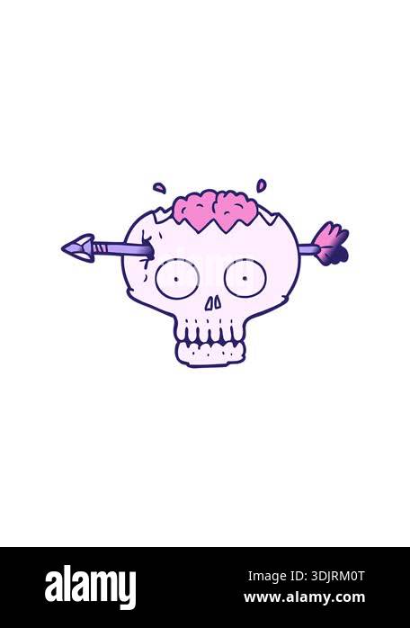 pressure popping animation of cartoon skull with arrow through brain ...