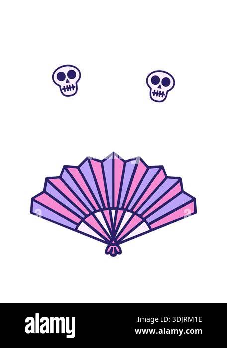 spinning skulls animation of a traditional open japanese folding fan ...