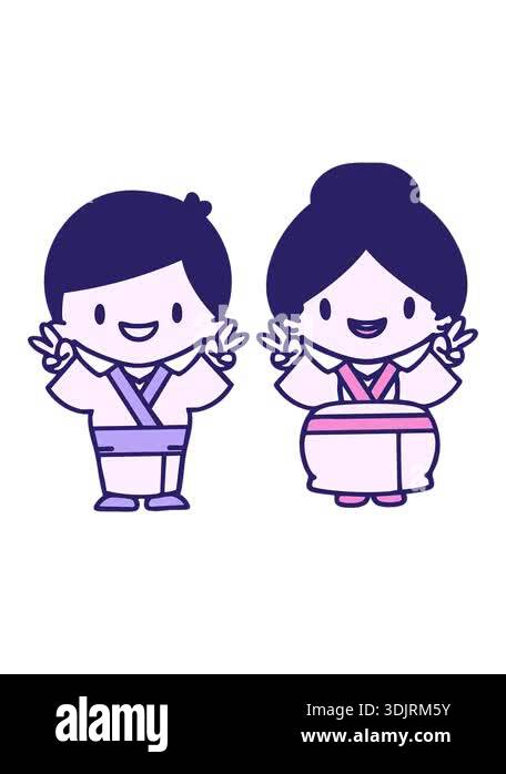 jiggle motion animation of a Japanese wedding couple celebrating ...