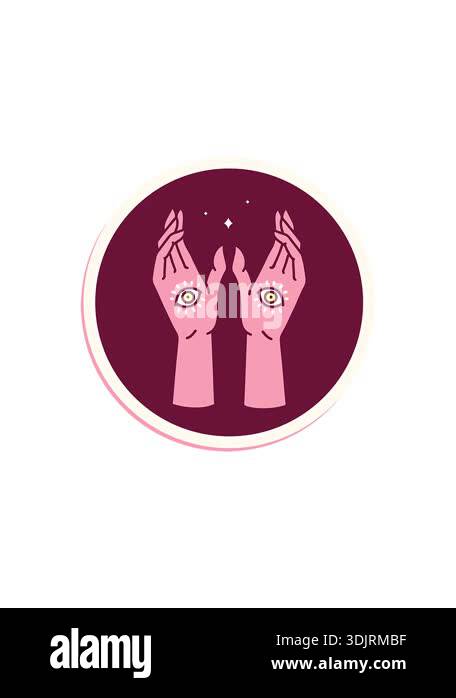 splitting effect animation of palm reading sign in bright glow color ...