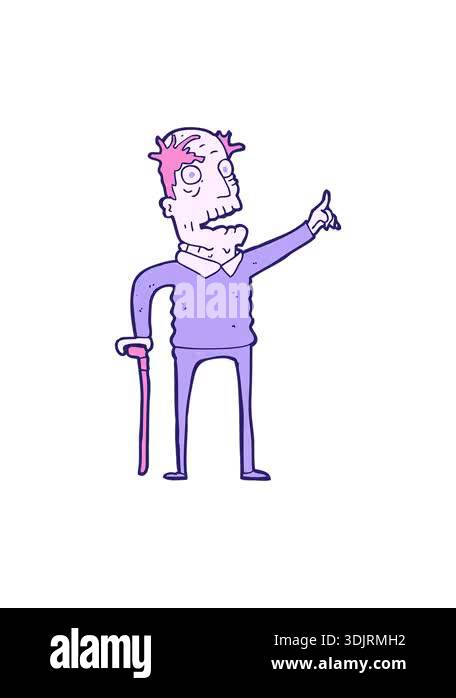 pixelize effect animation of cartoon old man with walking stick Stock ...