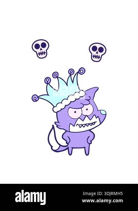 spinning skulls animation of cartoon grinning fox in funny hat Stock ...