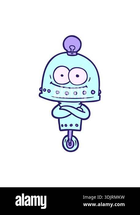 vibrating motion animation of happy cartoon robot and light bulb Stock ...