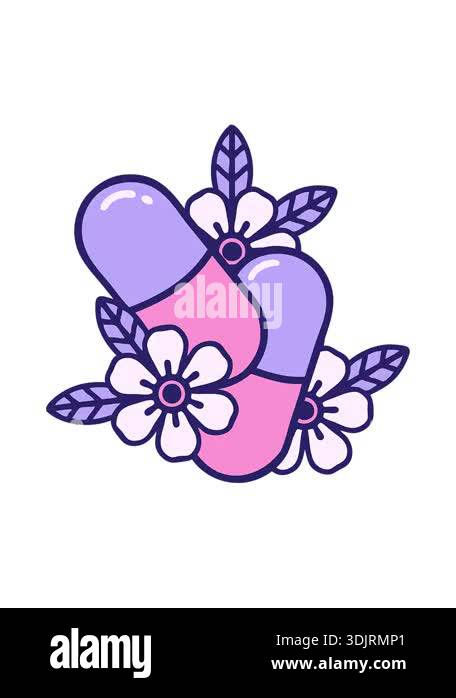 bob and pause animation of cartoon iconic tattoo style image of pills ...