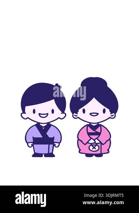 stretching up animation of a Happy Japanese wedding couple getting ...