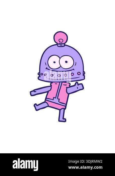 shaking motion animation of happy cartoon robot with light bulb Stock ...