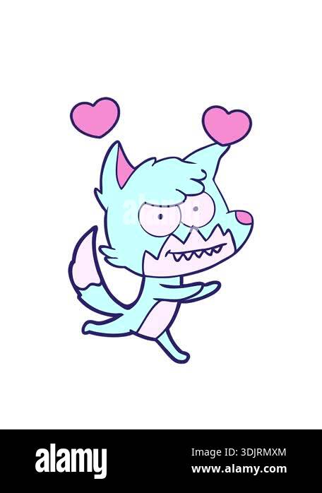 spinning hearts animation of cartoon grinning fox design Stock Video ...