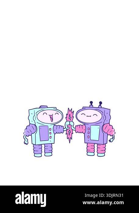 stretching up animation of cartoon robots connecting Stock Video ...