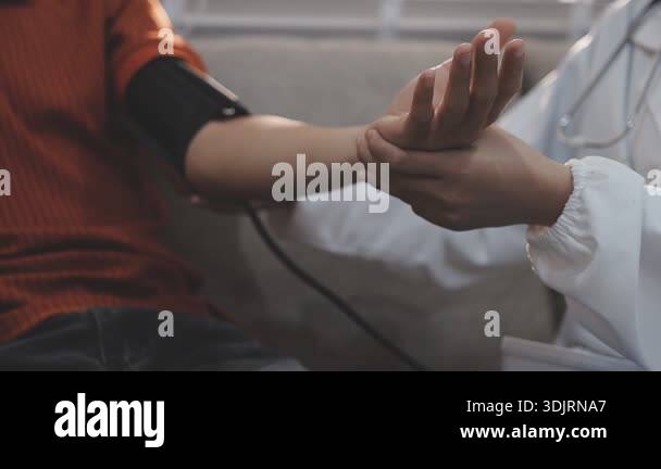 Doctor checking measuring pressure on patient's hand pulse Stock Video ...