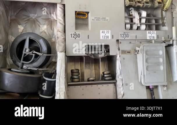 Close-up view shows stowage compartments and safety equipment on the ...