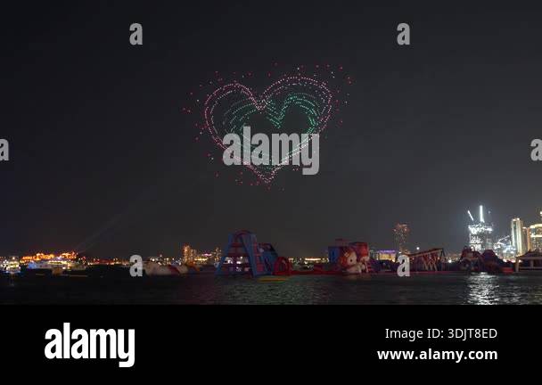 Dubai, United Arab Emirates - January 11, 2026: Heart-shaped drone ...