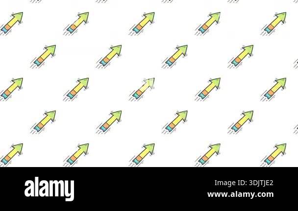 Hand-drawn seamless pattern of colorful cartoon arrows flying upwards ...