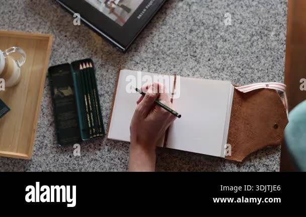 A journal entry being written beside a cup of coffee in a cozy Swiss ...