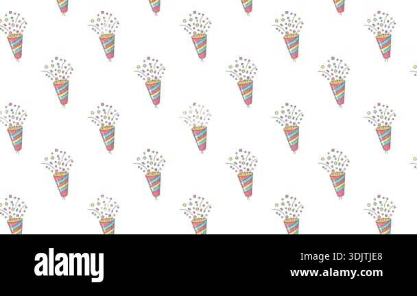 Vibrant seamless pattern featuring colorful hand-drawn party poppers ...