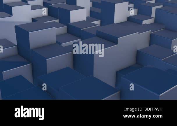 Abstract moving blocks. Banner with 3D geometric shapes moving up and ...