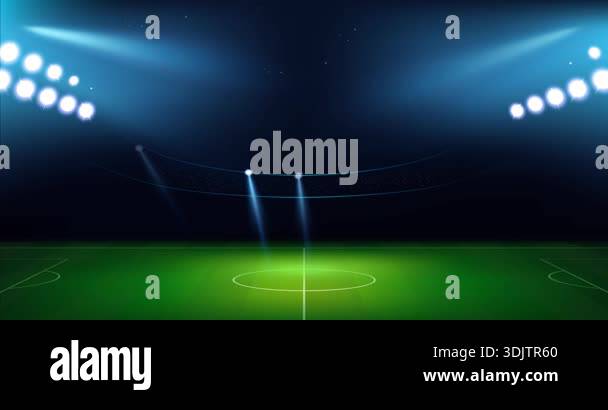 European football stadium. Soccer arena with green grass field, moving ...