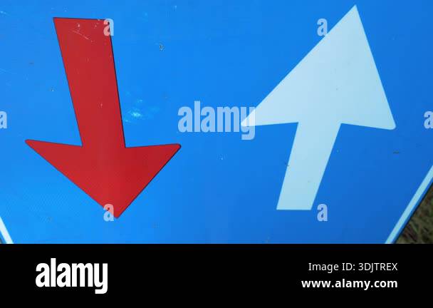 Priority road sign on blue background close-up. Indication of traffic ...