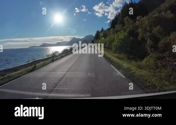 Lofoten Islands, Norway; September 11 2024: Point of view shot driving ...