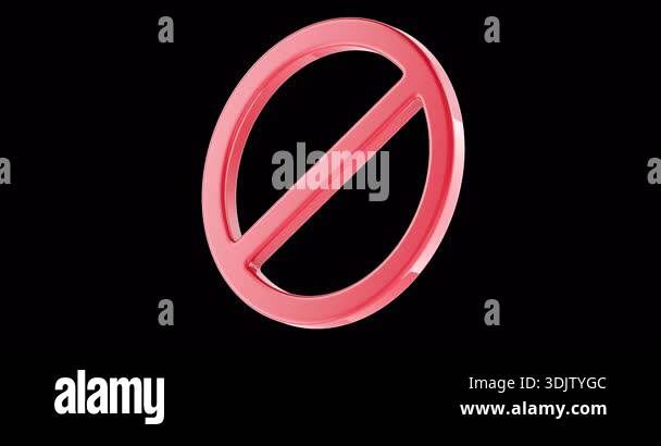 Red prohibition sign rotation animation seamlessly loopable. 3D ...