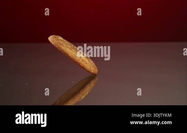 Single round cinnamon sugar snickerdoodle cookie spinning and wobbling ...