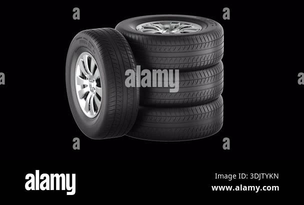 Car wheels rotation animation seamlessly loopable. 3D rendering ...
