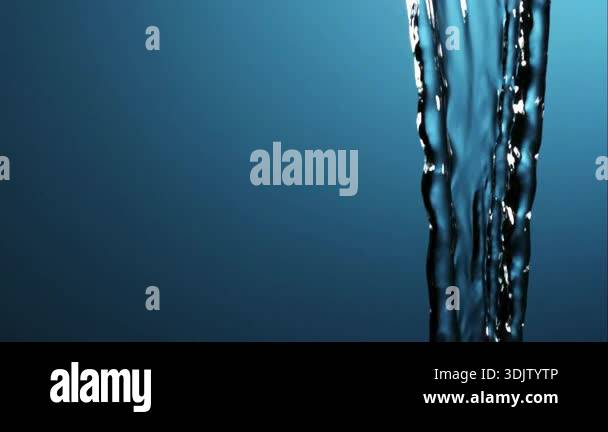 Clear liquid water pouring in a steady stream against a blue gradient ...
