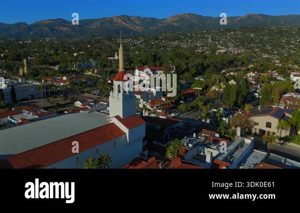 Close aerial drone shot of historic Spanish tower, architecture and ...