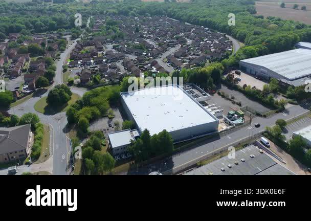 Sweeping aerial view of a state of the art data center campus for cloud ...