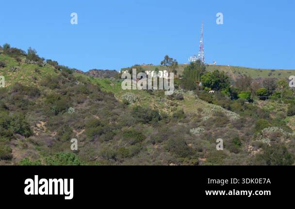 Hollywood sign zoom out with blue sky in Los Angeles on November 26 ...