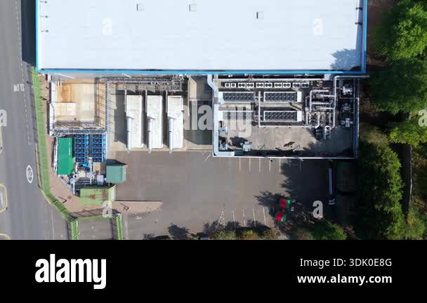 Sweeping aerial view of a state of the art data center campus for cloud ...