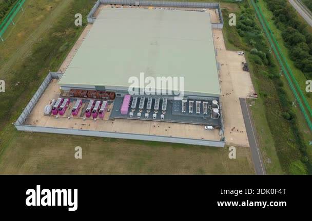 Sweeping aerial view of a state of the art data center campus for cloud ...