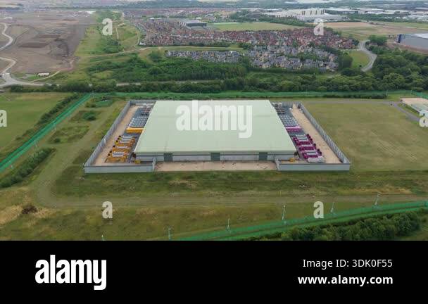 Sweeping aerial view of a state of the art data center campus for cloud ...