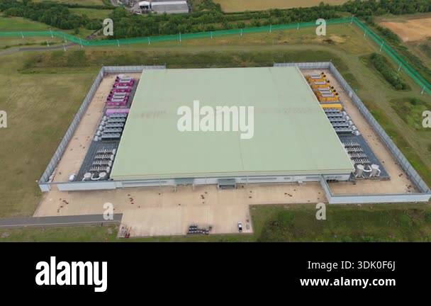 Sweeping aerial view of a state of the art data center campus for cloud ...