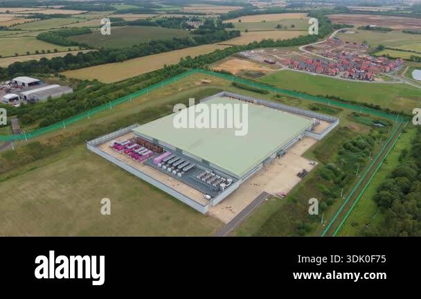 Sweeping aerial view of a state of the art data center campus for cloud ...