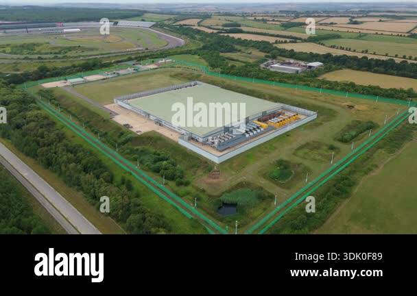 Sweeping aerial view of a state of the art data center campus for cloud ...