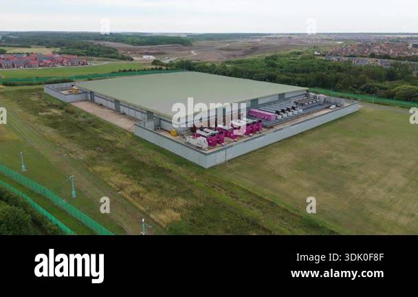 Sweeping aerial view of a state of the art data center campus for cloud ...